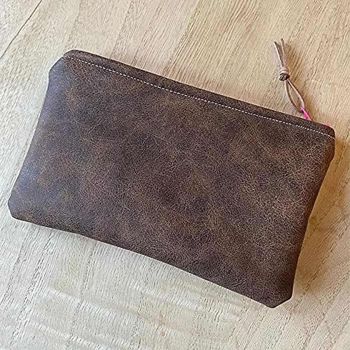 NAT Leathers | Brown Distressed 2 Tone Oily Faux Vegan Leather PU {Peta Approved Vegan} | 1 Yard 36 inch x 54 inch Cut by Yard Pleather 0.9 mm Upholstery | Brown Crazy Horse Distress 36"X54"