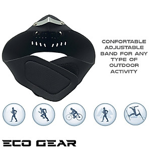 ECO-GEAR Anti Pollution Face Mask with Military Grade Protection | Anti Smoke, Exhaust Gas, Dust, Pollen | Hiking, Running, Walking, Cycling, Ski and other Outdoor Activities (Large, Black)