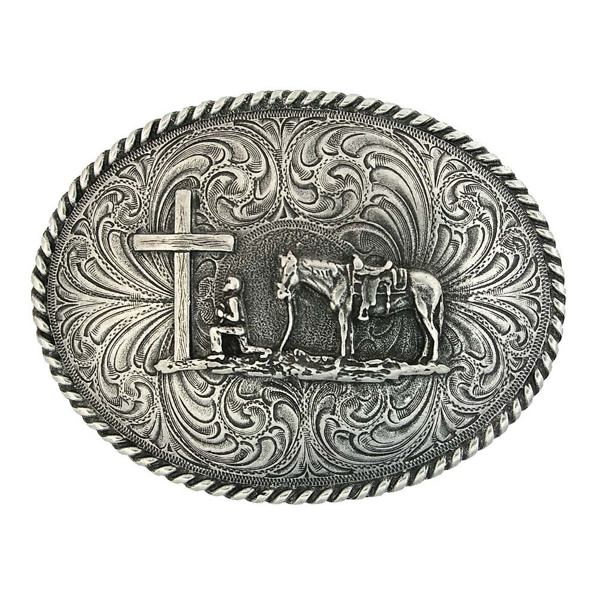 Montana Silversmiths Christian Faith Series Attitude Western Belt Buckle (Christian Cowboy - Antiqued Silver)