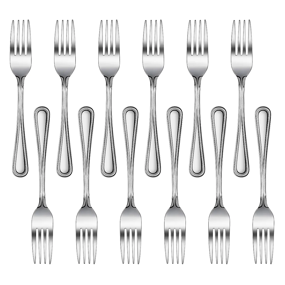 New Star Foodservice 58468 Bead Pattern 18/0 Stainless Steel, Dinner Fork 7.7-Inch Set of 12