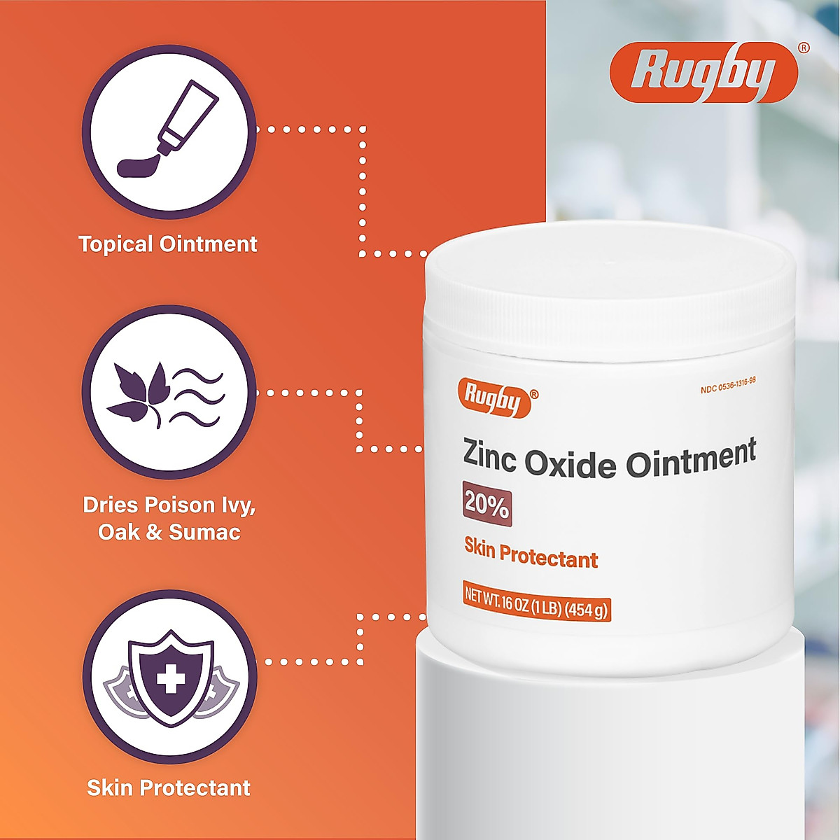 Rugby Zinc Oxide Ointment Skin Protectant - 20% - 16 Oz (1lb) (454 g) (4 Pack)