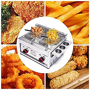 Gagalayong Commercial Countertop Gas Propane Deep Fryer，Dual Tanks Commercial LPG Gas Deep Fryer Stainless Steel with 2 Removable Baskets and Lids，Electric Countertop Fryer for Restaurant Kitchen（12L）