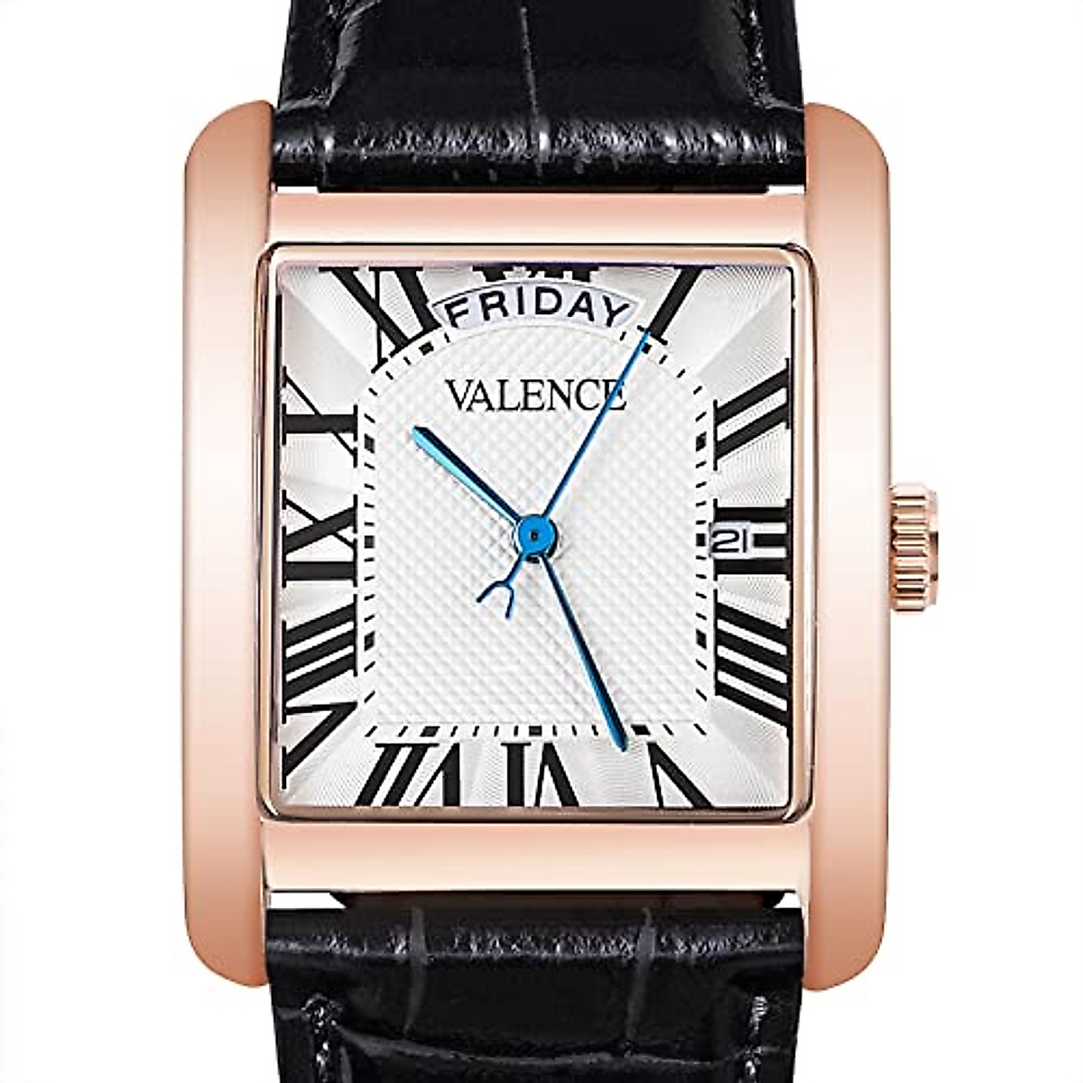 Valence Women's Wrist Watches. Vintage Large Face Square Watches for Women. Classic Ladies Quartz Watches with Black Leather Band. Womens Waterproof Watch with Day and Date(Model: 088-Black)