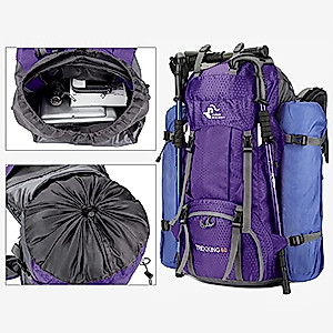 Kerxinma 60L Hiking Backpack Waterproof Travel Hiking Camping with Daypack Cover (Purple)