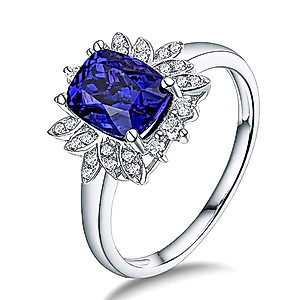 Lanmi 14K White Gold AAA Natural Blue Tanzanite Diamonds Rings Engagement Wedding Band for Women