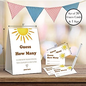 Here Comes The Sun Shower Game,Guess How Many,Baby Shower Games,Wedding Shower Games,Baby Shower Decorations Gender Neutral,Bridal Shower Decoration,Birthday Party Game,50 guess Cards & 1 Sign -11
