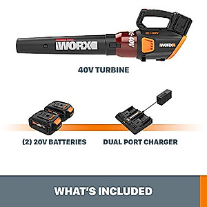 WORX 40V Turbine Cordless Leaf Blower Power Share with Brushless Motor - WG584 (Batteries & Charger Included)