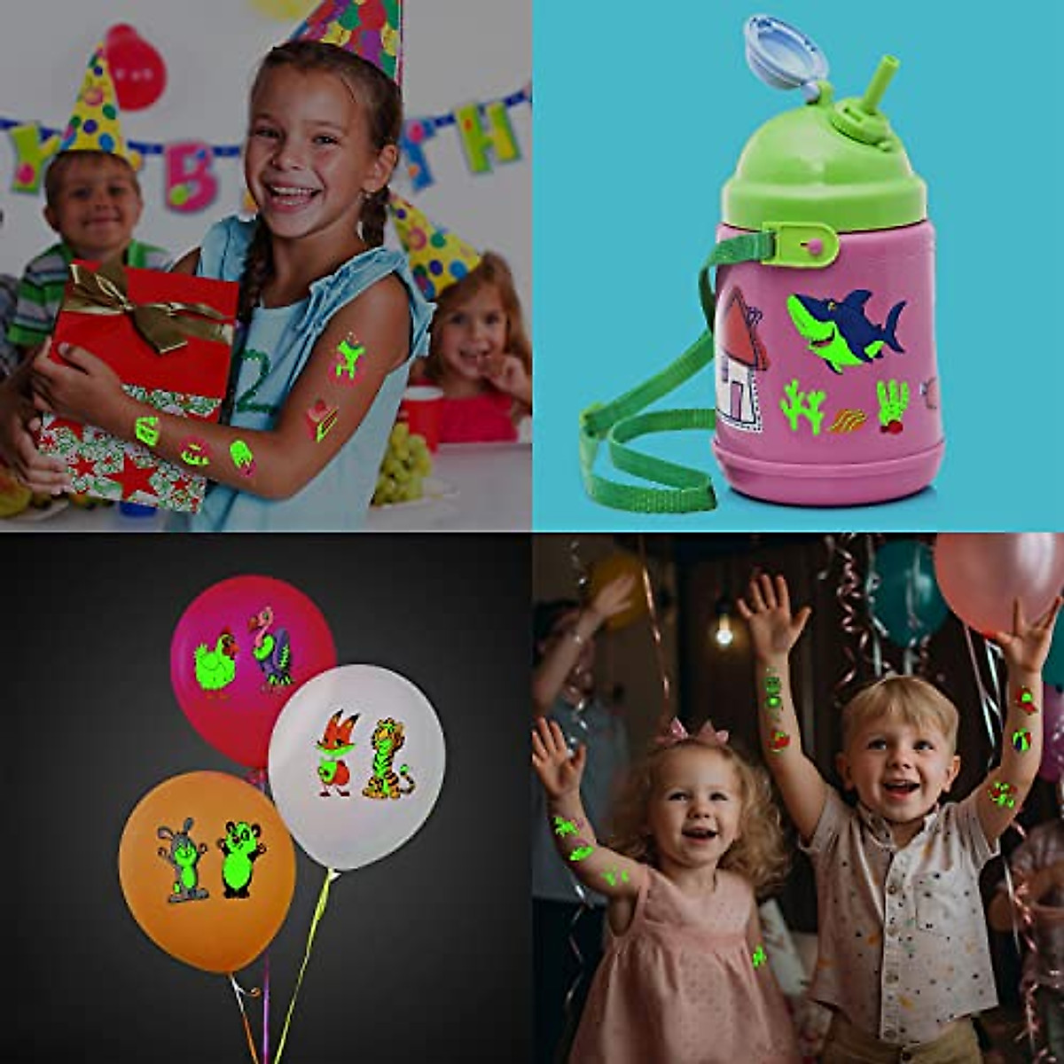 JCFIRE 35 Sheets Luminous Temporary Tattoo Kids, Mixed Styles Glow in Dark Party Favors, Kids Tattoos Stickers for Boys and Girls, Dinosaur Pirate Mermaid Animals Party Supplies Gifts for Children