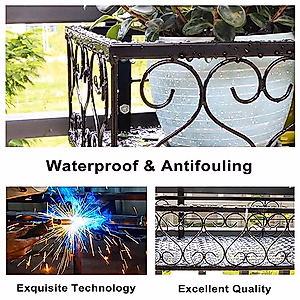 QUMENEY Metal Railing Planter with Hooks, Iron Hanging Planter Basket, Balcony Plant Holder Fence Hanging Bucket Pot Flower Holder for Outdoor Garden Porch Patio (Black, 23.6 x 7.8 x 4.7 Inch)