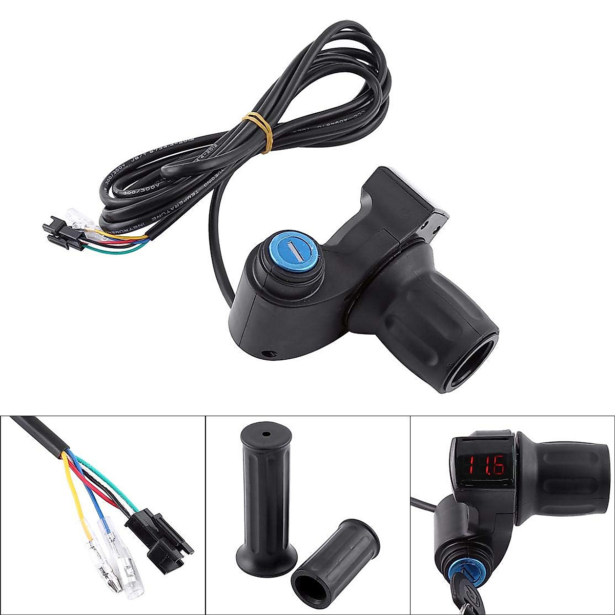 Tbest Half Throttle Electric Bike,Universal E Bike Throttle Grip Electric Bike Motor Scooter Speed Controller & Cable Set,12V 99V Half Wrist Grip Throttle Handle with LED Display Key