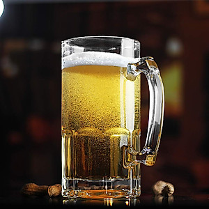 BaveL Style Extra Large Beer Mug 35 Ounce,Large Glass Mugs With Handle,One Liter German Beer Stein Super Mug (35 oz)