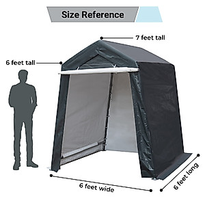 Laurel Canyon 6X6 Ft Portable Shed Storage Shelter Outdoor Carport Canopy with Detachable Roll-up Zipper Door Portable Garage Tent Kit for Motorcycle Gardening Vehicle ATV and Car, Gray