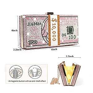 2 Pcs Set Rhinestone US Dollar Purse Party Evening Handbags Wedding Dinner Bag Stack of Cash Clutch Purses Wallet with Crystal Headbands