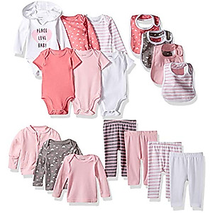 Hanes baby girls Ultimate Flexy - 17 Piece Cool Weather Essentials Layette Set, Pink, 0-6 Months US