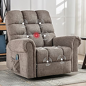 ANJ Oversized Rocker Recliner Chair with Massage and Heat, Manual Overstuffed Swivel Recliners for Big Man, Large Glider Rocking Reclining Chairs for Living Room, Camel