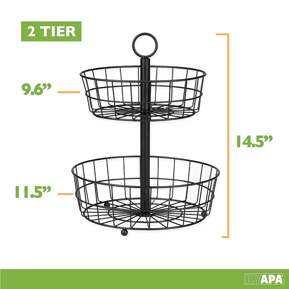 Ilyapa 2 Tier Metal Fruit Basket for Countertop, Tiered Basket Stand, Air Circulation for Even Ripening, Durable Construction, Space Saving