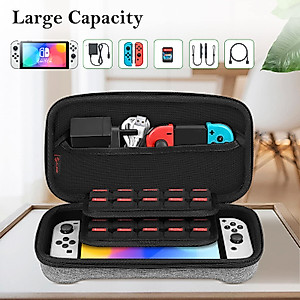 Fintie Large Carrying Case for Nintendo Switch/Switch OLED Model - Fits AC Adapter Charger, Shockproof Hard Shell Protective Cover w/20 Games Storage for Switch Console Joy-Con & Accessories, Gray