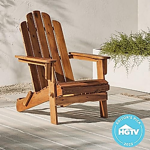 Walker Edison Outdoor Patio Wood Adirondack Foldable Chair All Weather Backyard Conversation Garden Poolside Balcony, Set of 1, Brown