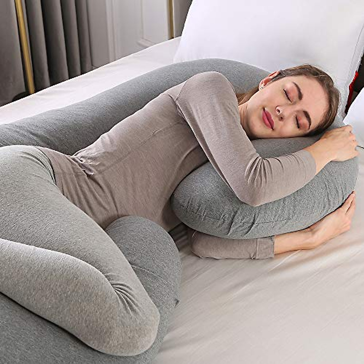 CDEN Pregnancy Pillow, C Shaped Full Body Pillow 52", Maternity Pillow Support for Back, Legs, Neck, HIPS for Pregnant Women with Removable Washable Jersey Cover(Darkgrey)