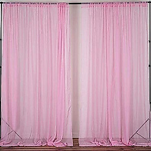 BalsaCircle 10 feet x 10 feet Pink Sheer Voile Backdrop Drapes Curtains 2 Panels 5x10 ft - Wedding Ceremony Party Home Decorations
