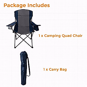 Pacific Pass Quad Camp Chair w/ Built-In Cooler and Cup Holder, Includes Carry Bag - Navy/Gray