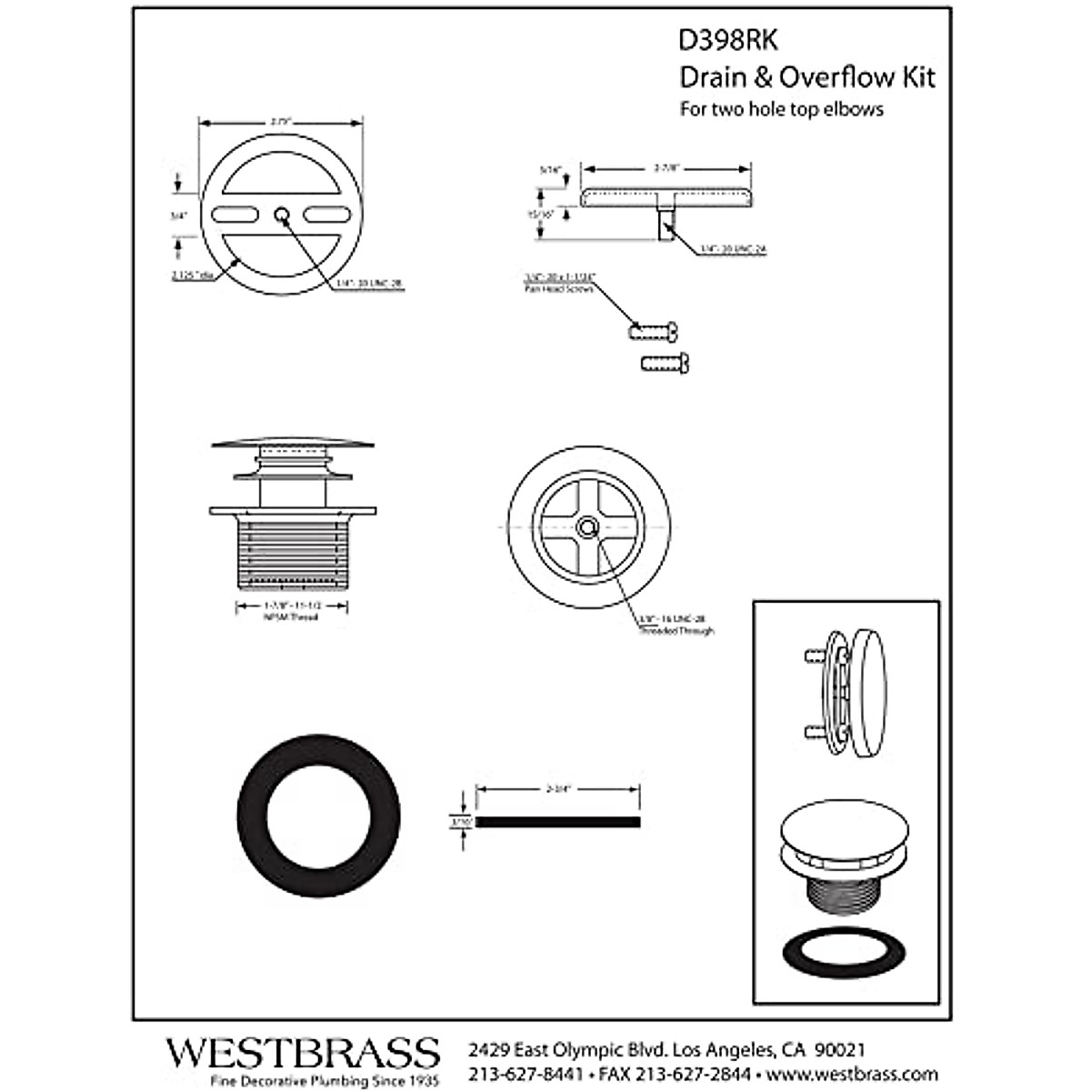 Westbrass Mushroom Tip-Toe Tub Trim Set with Floating Faceplate, Matte Black, D398RK-62