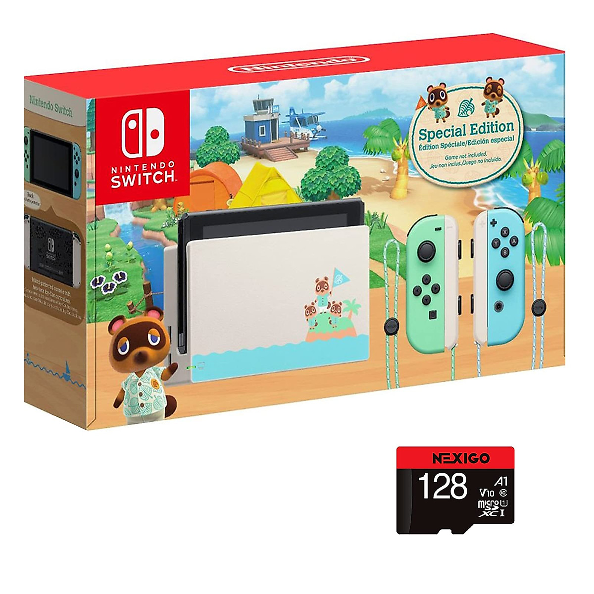 Nintendo 2021 Switch Console Family Holiday Set - Animal Crossing, 6.2" Touchscreen LCD Display, Bluetooth + 128GB MicroSD Card