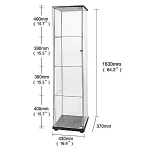 FANYUSHOW Glass-Door Cabinet, 4-Shelf Curio Cabinet,Glass Display Shelf,Glass Display Cabinet,Black