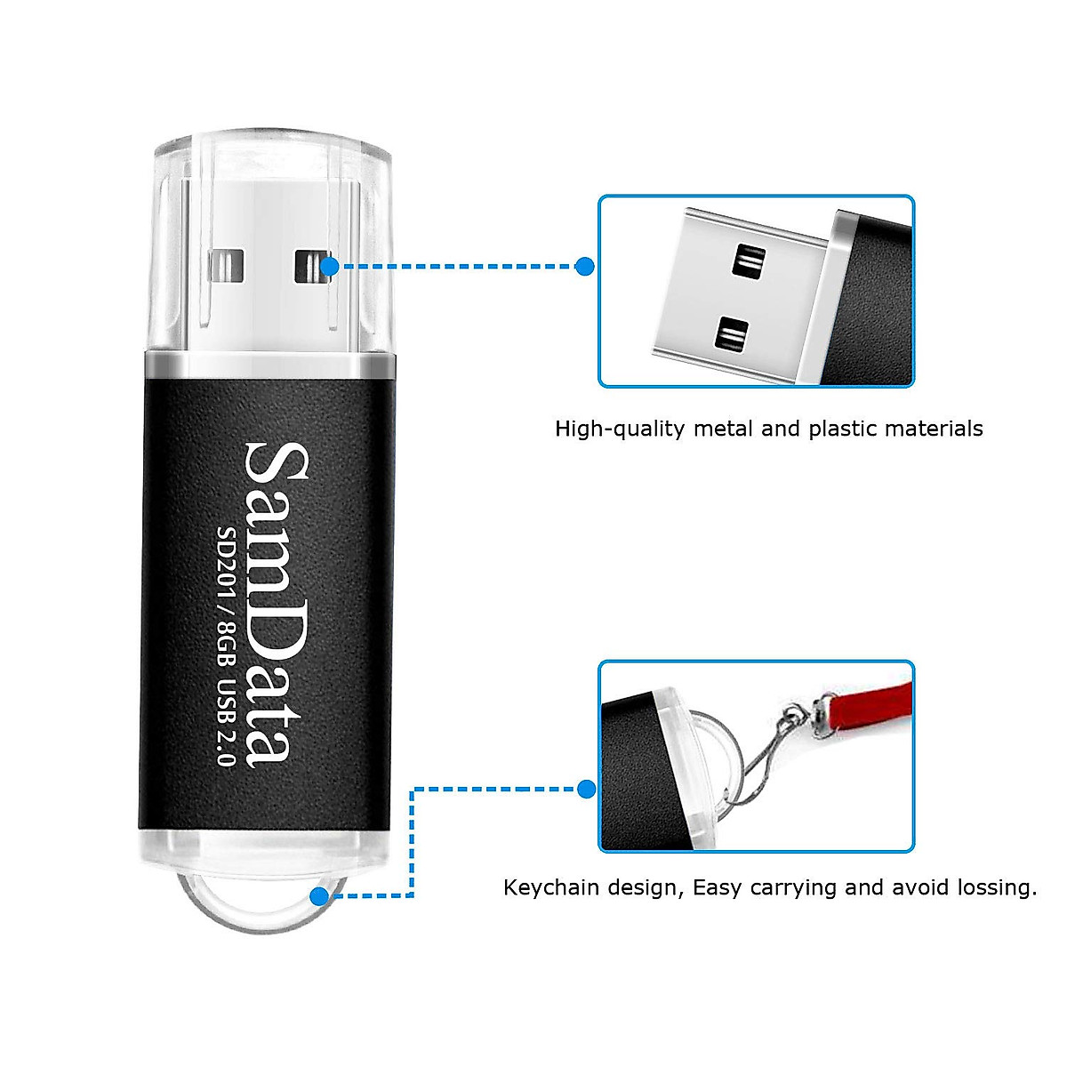 SamData USB Flash Drives 8GB 1 Pack USB 2.0 Thumb Drives Memory Stick Data Storage Jump Drive Zip Drive Drive with Led Indicator (Black, 8GB-1Pack)