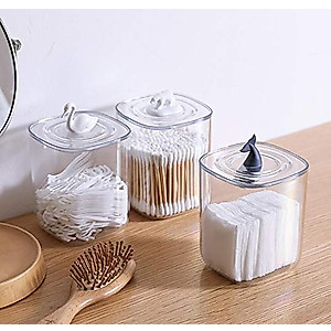UPSTORE 1PK Transparent Acrylic Round Make up Container with Whales Lid Swabs Holder Apothecary Jars Bathroom Jar Plastic Clear Double Compartment Organizer Rounds Organizer Storage Display