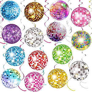 35Pcs Disco Party Hanging Swirl Decor, 50s 70s 80s 90s Colorful Disco Ball Birthday Party Decorations Disco Themed Party Swirls Streamers Ceiling Supplies for 1950s 1970s Birthday Party Supplies