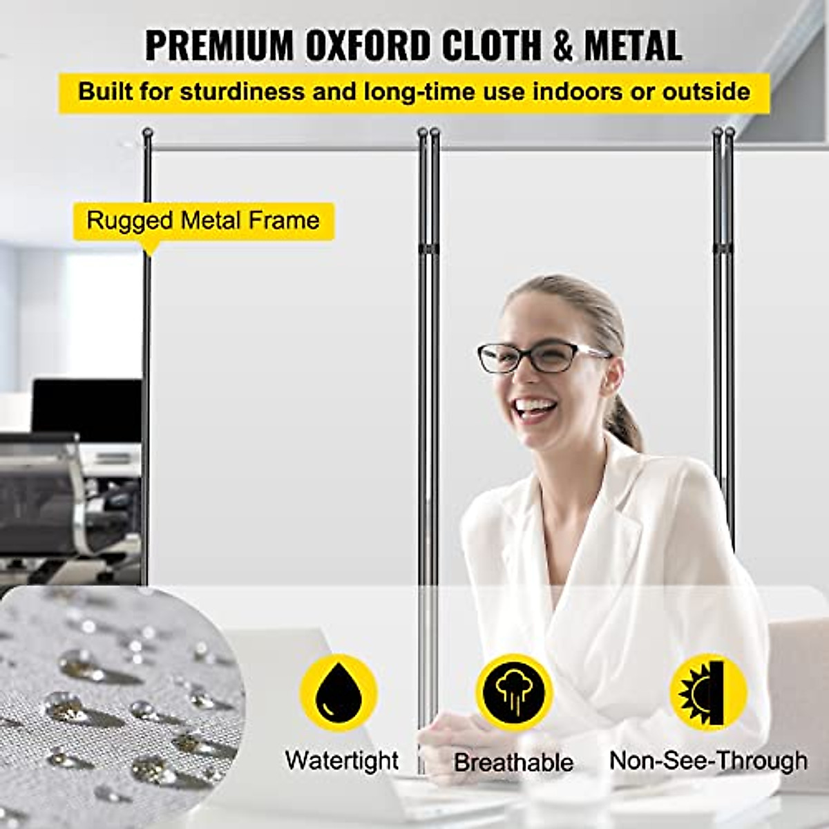 VEVOR Room Divider 6ft, Room Divider Wall 3 Panels, Partition Room Dividers 89"x73", Folding Room Divider, Panel Room Divider, Folding Privacy Screen with Wheels (Light Gray) for Home, Dorm, Office