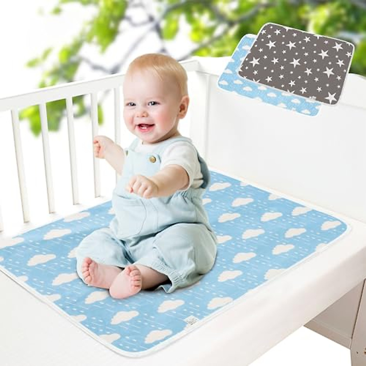 Waterproof Baby Diaper Changing Pad Multi Function Diaper Change Mat for Girls Boys Newborn - Leak Proof Sanitary Mats for Home and Outdoor, Travel,Premium Liners 19.6X27.5 in (Grey&Blue)