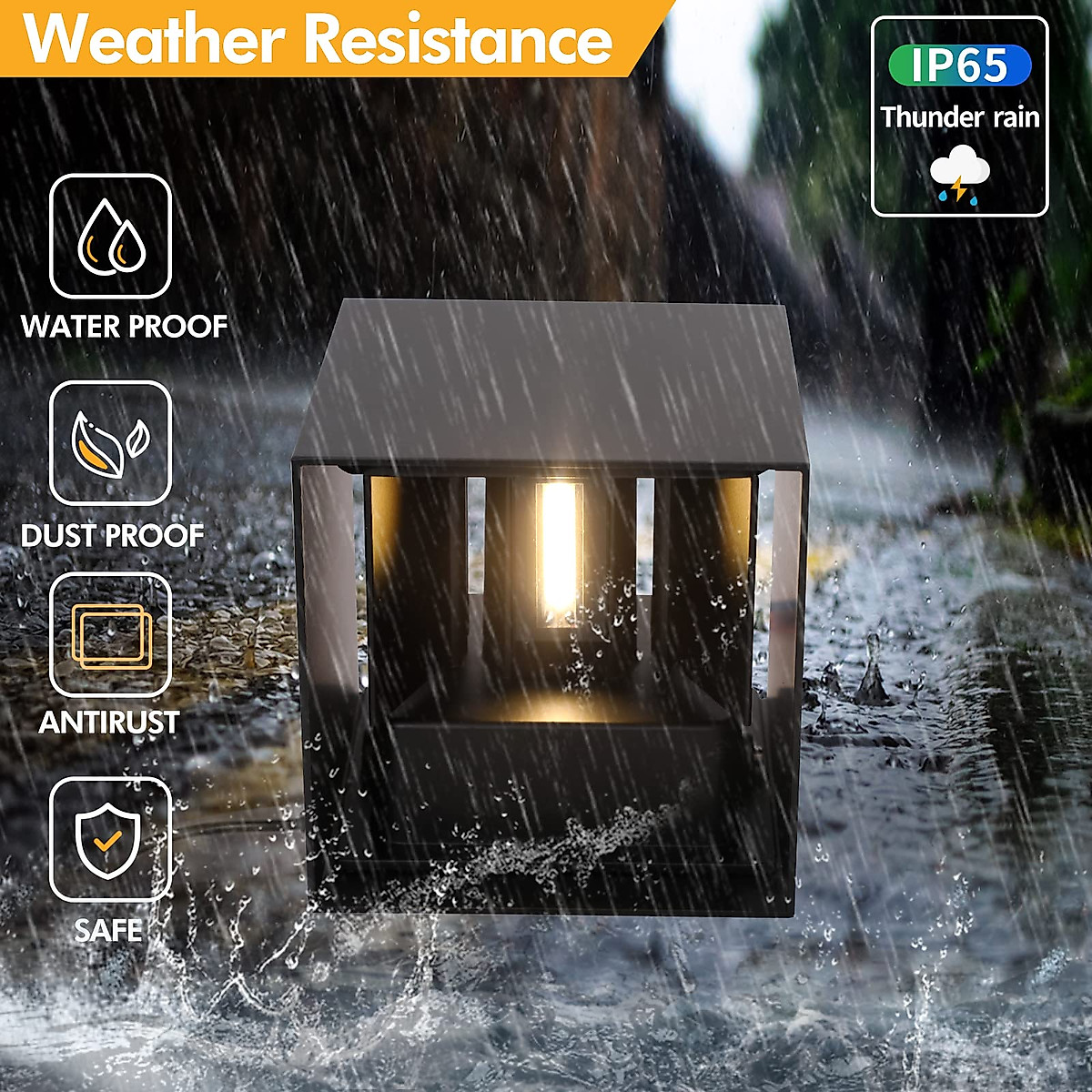 Mille Lucciole 4 Pack Outdoor Wall Lights Exterior/Interior LED Wall Sconces IP65 Waterproof Square Aluminum Wall Lamps Outdoor Lighting Fixture Up and Down Lights Modern Black 12W 6500K Cold Lights