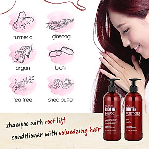 Biotin Volumizing Shampoo and Conditioner Set for Thinning Hair and Regrowth - Ultimate Anti Hair Loss, Thickening Growth Treatment Care for Men & Women