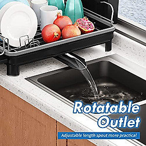 Ewaiira Dish Racks for Kitchen Counter,Large Capacity Dish Drying Rack,Black Dish Drying Rack with drainboard, Cup Holder, Utensil Holder