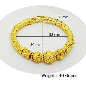 Lai Thai Gold Plated Bangle 24k Thai Baht Yellow Gold Filled Bracelet Size 6.5 Inch and Earrings 1 Pair