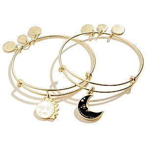 Alex and Ani Connections Expandable Bangles for Women, Mystical Best Friends Charms, Shiny Gold Finish, 2 to 3.5 in, Set of 2