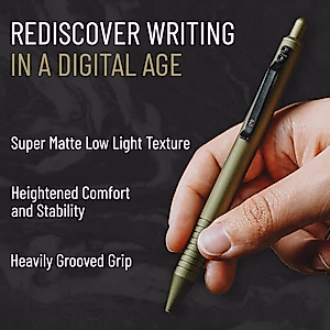Everyman OD Green Super Matte Grafton Pen, Aluminum Pocket-Size Writing Pen, Luxury EDC Premium Ink Pen, Bold Point Ballpoint Pens, Office Supplies, Fine Point, Smooth Writing Pen with Grooved Grip