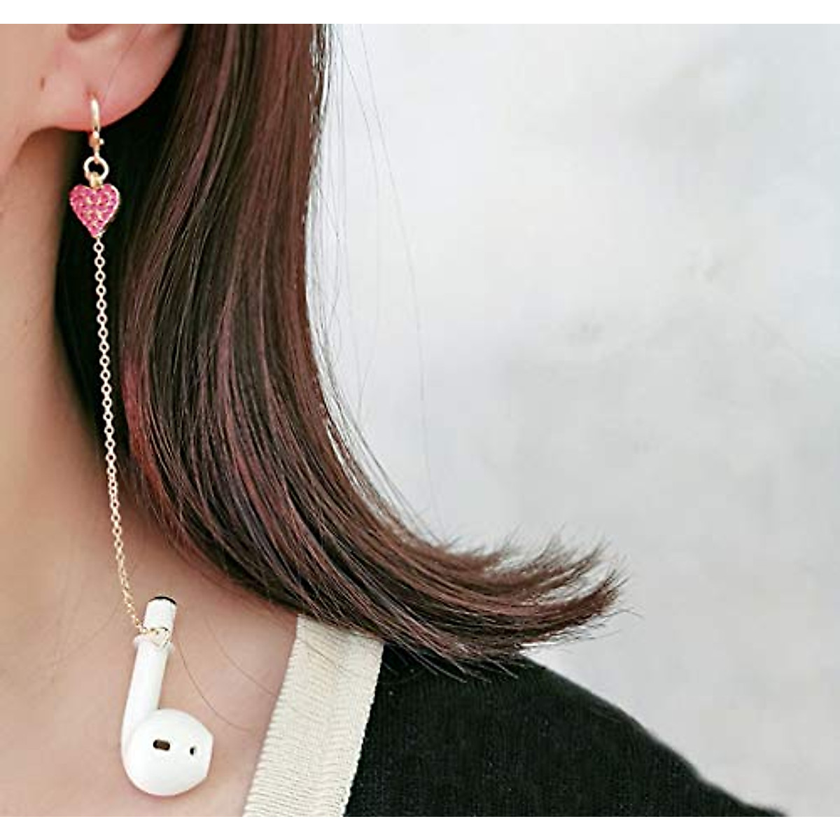 Pink Diamond Heart Airpod Earrings Anti Lost Earring Strap for Airpods Anti Lost Strap for Airpods Pro, Wireless Earhooks Earbuds Earphone Holder Connector, Compatible with Airpods 1&2&3/Pro