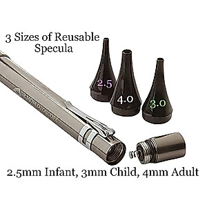 Third Generation Dr Mom Slimline Stainless LED Pocket Otoscope with Soft White Natural Hue Light Spectrum in Clamshell Packaging