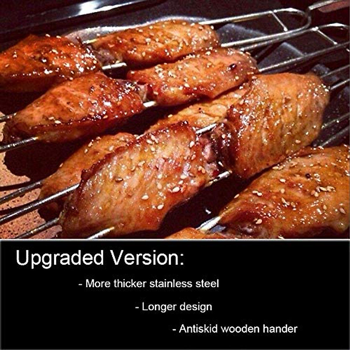 IMEEA Double Skewers for Grilling Thickened Barbeque Skewers Stainless Steel Skewers for Kabobs BBQ Stick with Wood Handle, 16.5-Inch