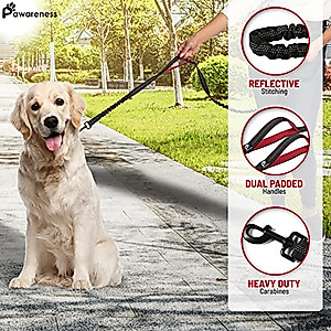 Hands Free Dog Leash for Medium and Large Dogs with Large Zipper Pouch - Adjustable Length 3mm Thick Double Bungee Leash, 2 Padded Handles Heavy Duty Leash (Red, 27-38 inches Waist)