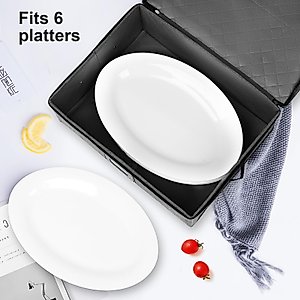 Gowee China Storage Containers Hard Shell, Platter Storage Case 17" x 13" x 6" for Dinnerware Storage and Transport, 5 Felt Dividers Included, Structured Top and Stackable (Black)