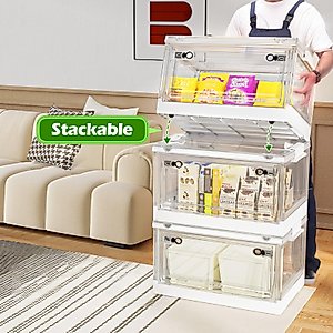 CTSNSLH 4 Tier Storage Bins with Lids, 192Quart Clear Stackable Storage Bins with Wheeled and Doors, Storage Boxes, Storage Containers, Closet Organizers and Storage