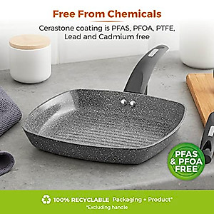 Tower T80336 Cerastone Forged Grill Pan with Non-Stick Coating and Soft Touch Handle, 25cm, Graphite