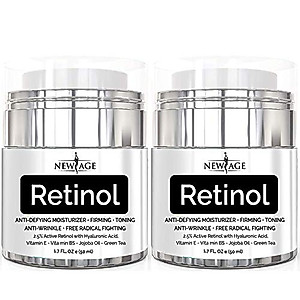NEW AGE Retinol Cream Neck & Facial Moisturizer Serum with Hyaluronic Acid, Vitamin E - Anti Aging Formula Reduces Wrinkles, Fine Lines-Day and Night Cream 1.7 Fl Oz - 2 Pack - Retinol