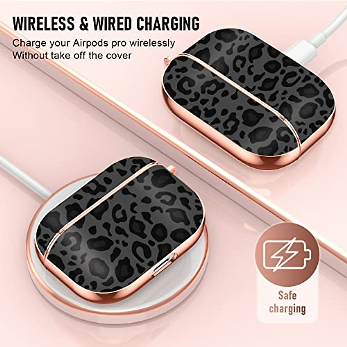 Maxjoy,Protective Shockproof Cover with Keychain Compatible,Cute Apple airpods Pro case,for Girls and Women and Men （Leopard Print on Black）