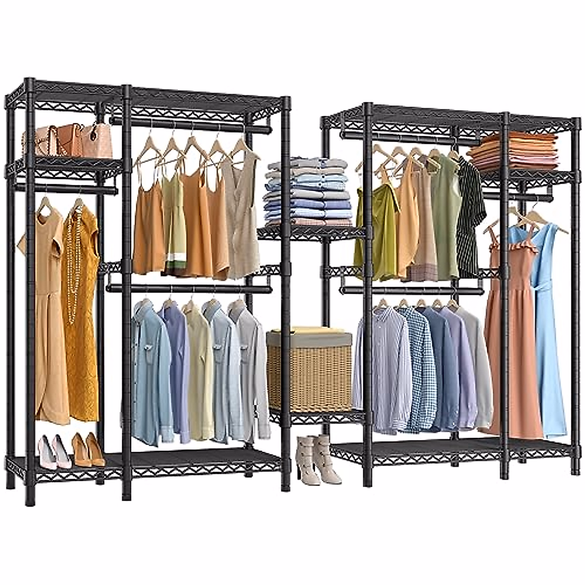 VIPEK V22S Garment Rack Heavy Duty Clothes Rack Large Portable Wardrobe Clothes Storage Organizer Closet with 6 Hang Rods & 8 Shelves - Extra Wide - 104.5" Lx16.5 Wx76.4 H, Max Load 1000lbs, Black