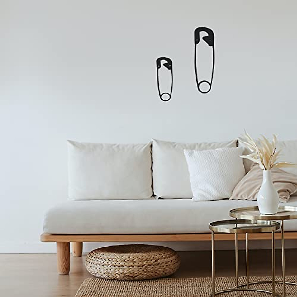 2 Pack Large Hanging Metal Safety Pins Wall Decor - Laundry Room Home Decoration, Iron Art Decoration with 4 Expansion Screws